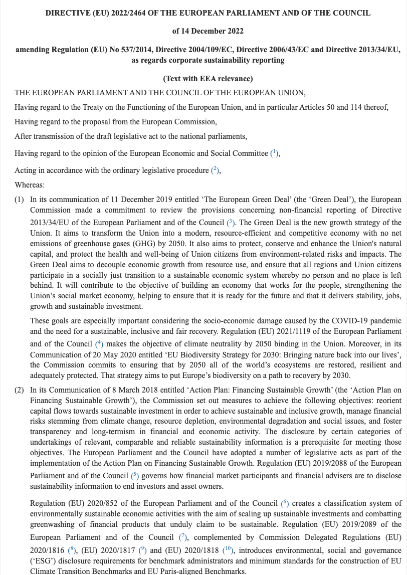 欧盟企业可持续发展报告指令 (CSRD) (2022/2464) | IFC Beyond the Balance Sheet