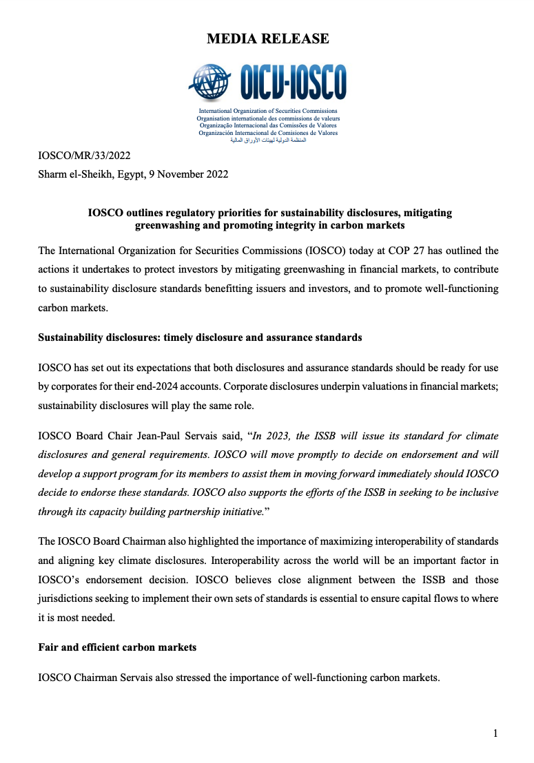 International Organization for Securities Commissions (IOSCO) IOSCO ...